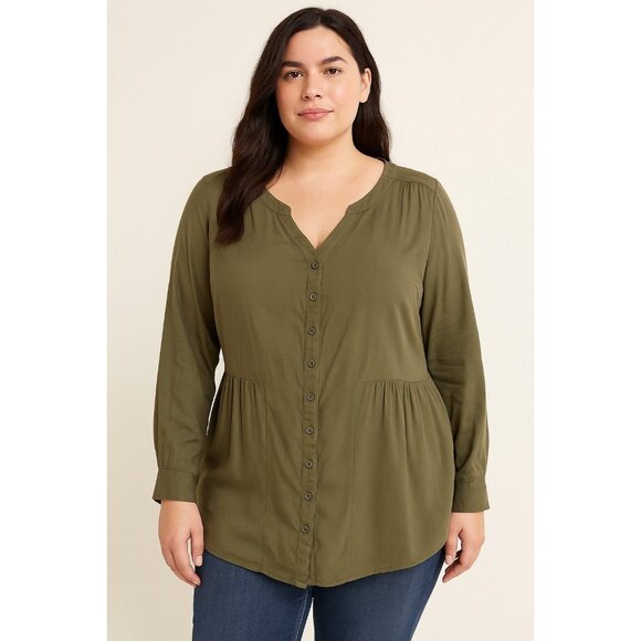 Modcloth | Tops | Modcloth Olive Green Peplum Buttondown Tunic Top X ...